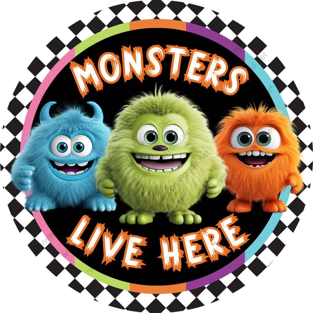 Monsters Live Here Cute Halloween Wreath Sign-attachment-decor - Etsy