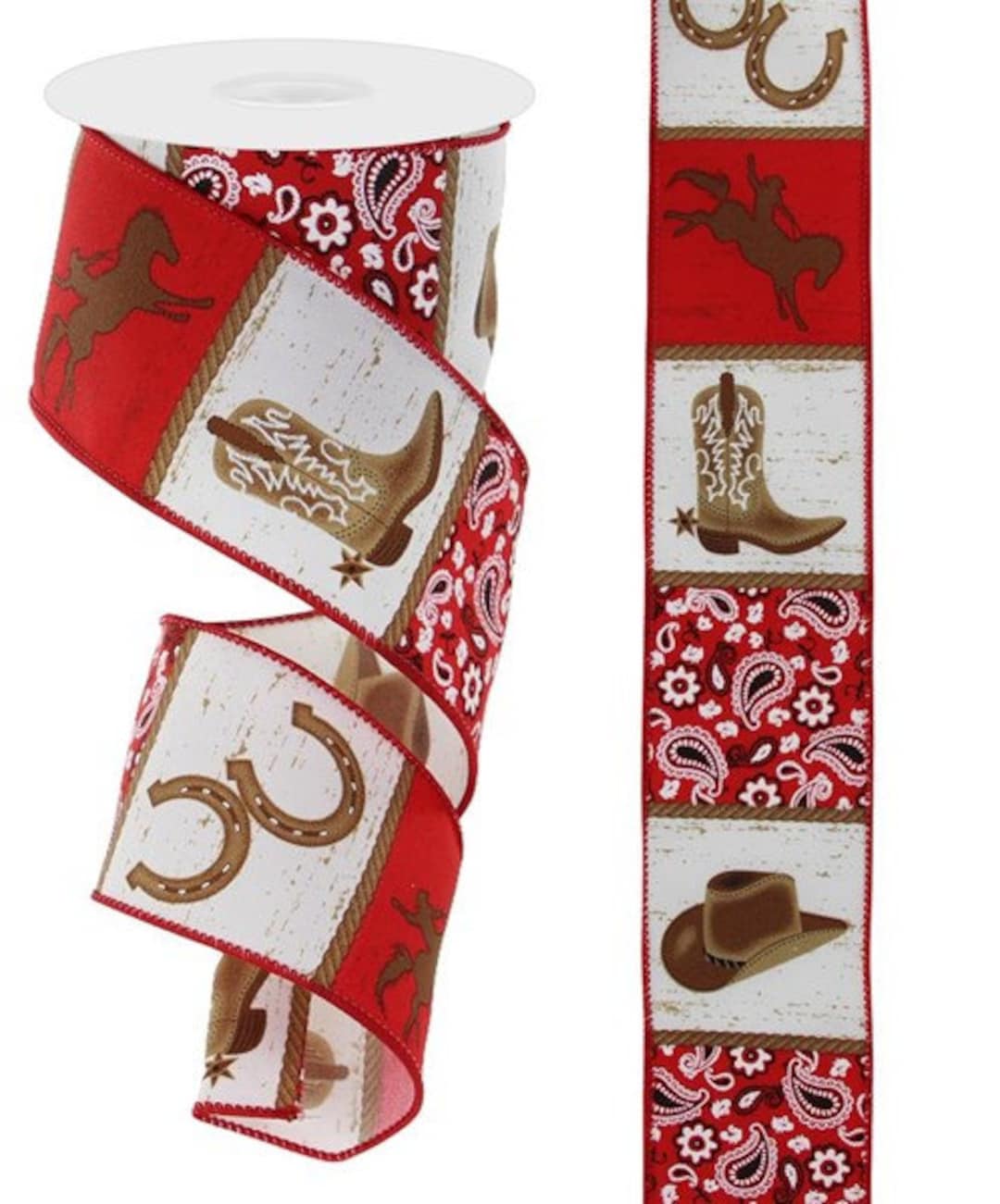 2.5" X 10yd Wired Ribbon-cowboy Blocks/diagonal Weave Ribbon-rge110424 ...