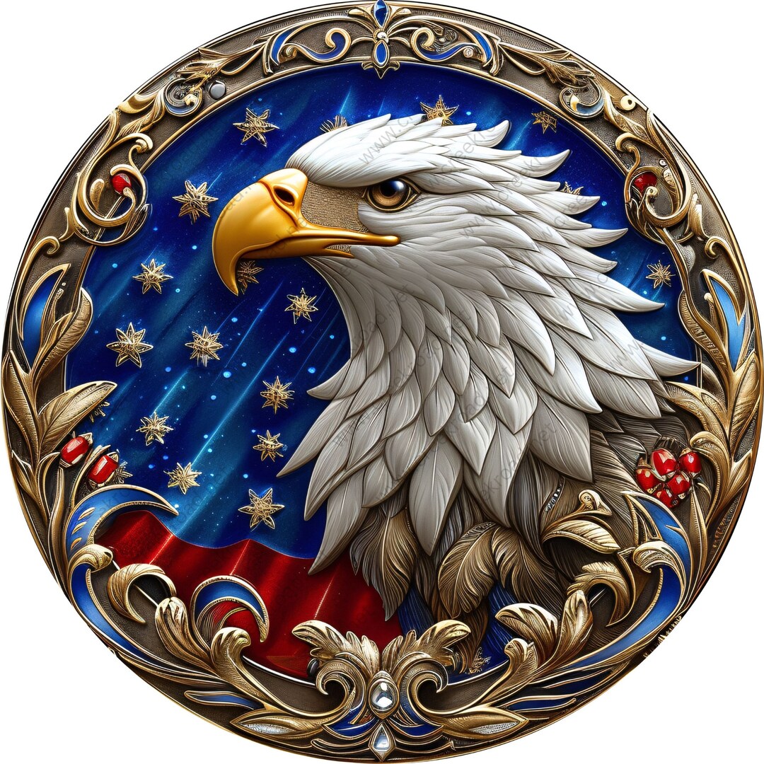 Patriotic Eagle Head Ornate Frame Wreath Sign-round-sublimation ...