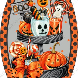Boo Halloween Stacked Tray Pumpkins Candy Treats Gray Background ...