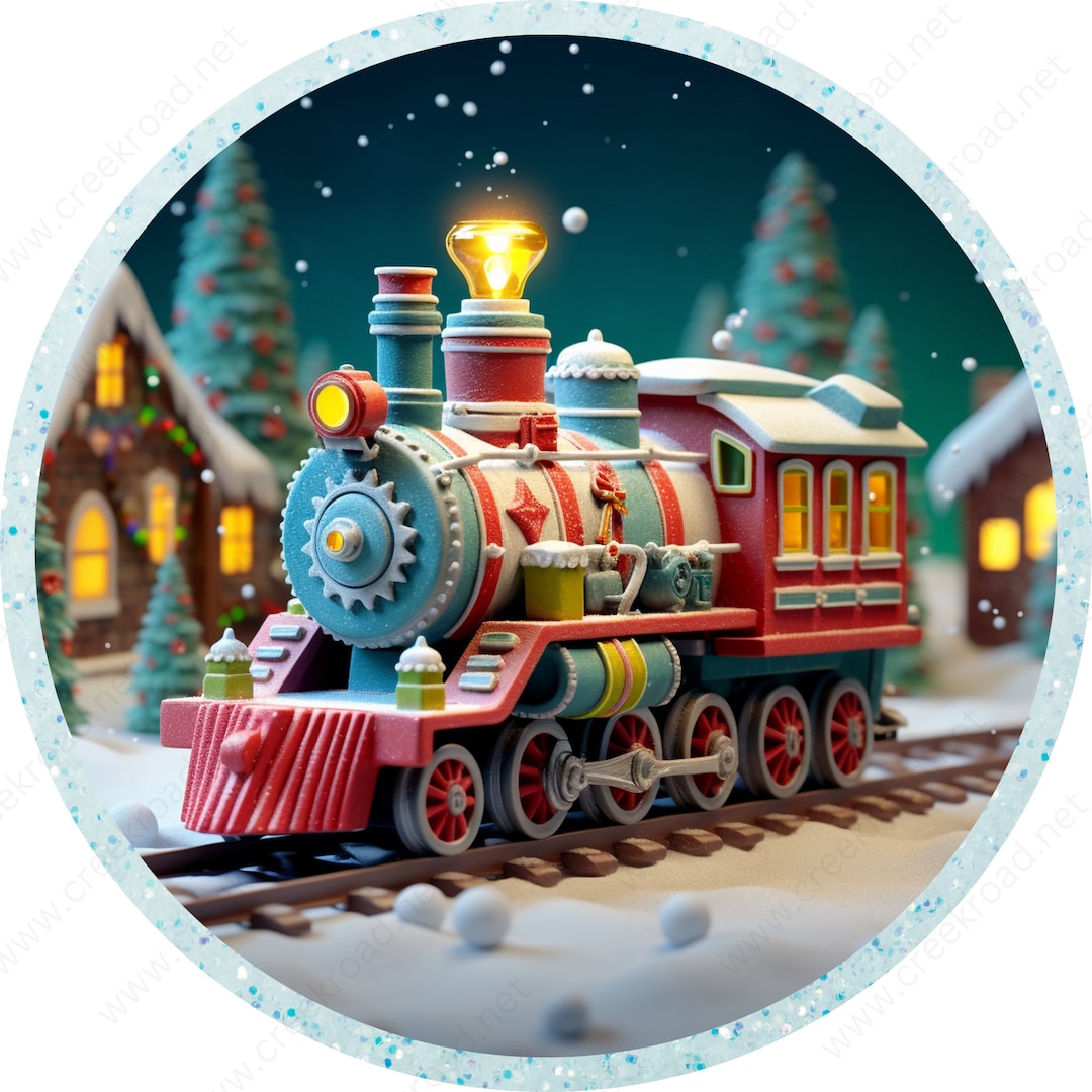 Christmas Toy Train Ice Blue Glitter Border Wreath Sign-choo-choos THE ...