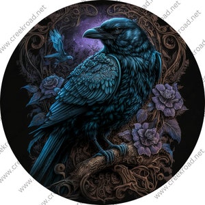 Beautiful Black Raven Purple Flowers Wreath Sign-halloween-sublimation ...