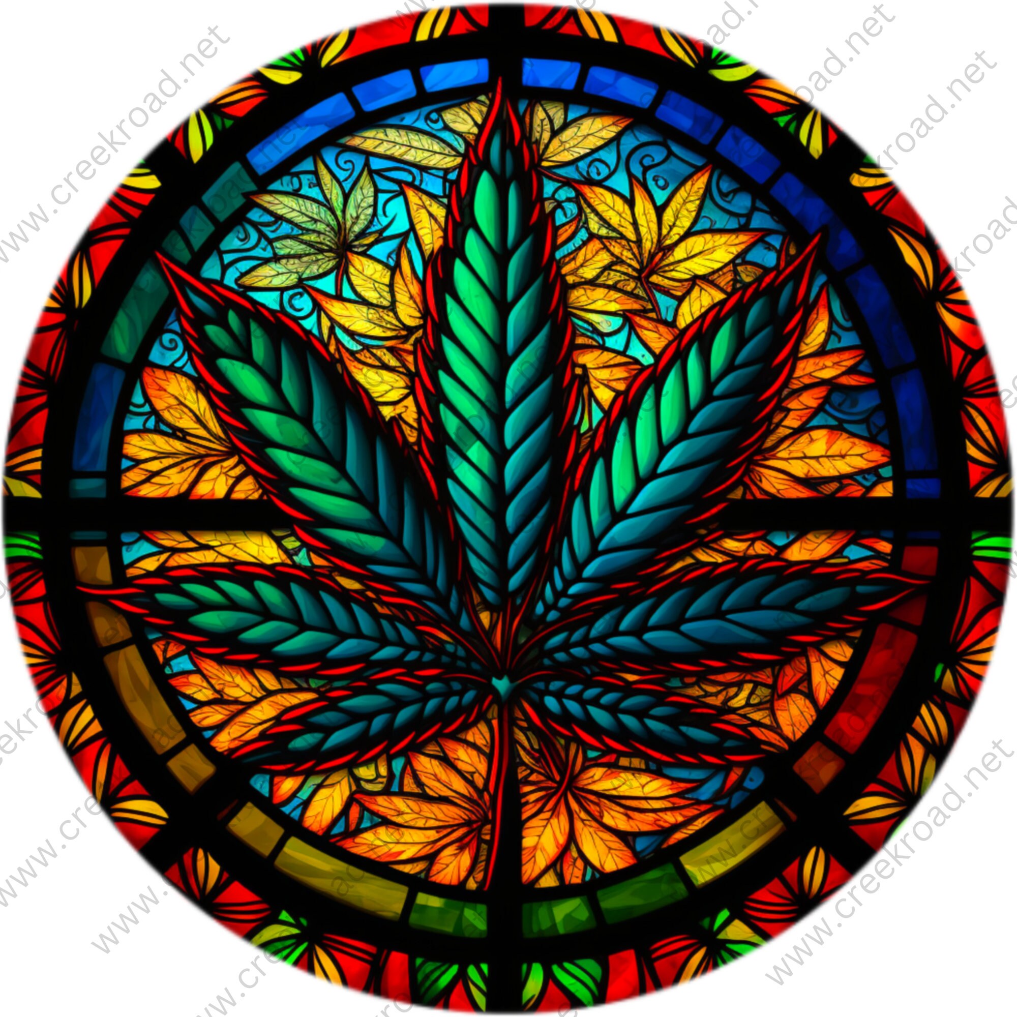 Marijuana Leave Multi Color Faux Stained Glass Wreath Sign-round ...