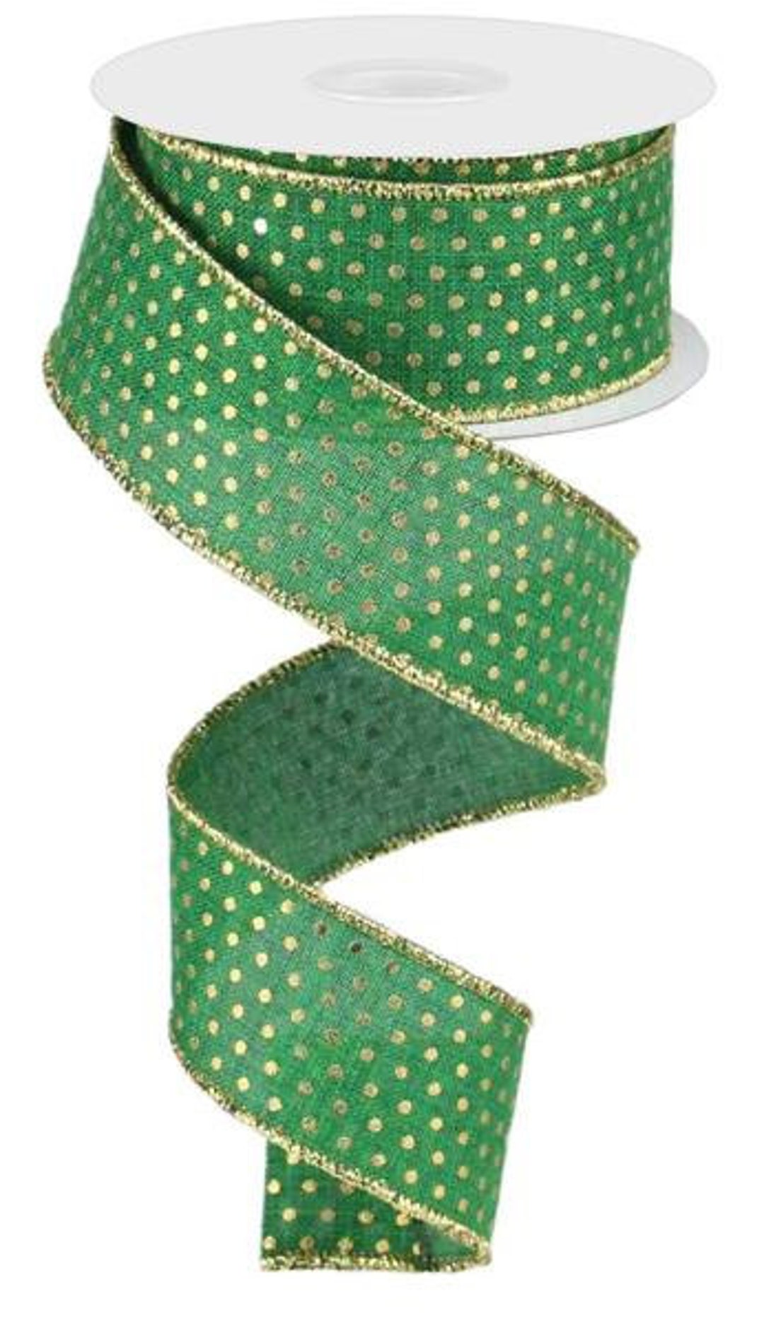 1.5 X 10yd Wired Ribbon-emerald Green Gold Royal Swiss Dots-rg0190706 ...