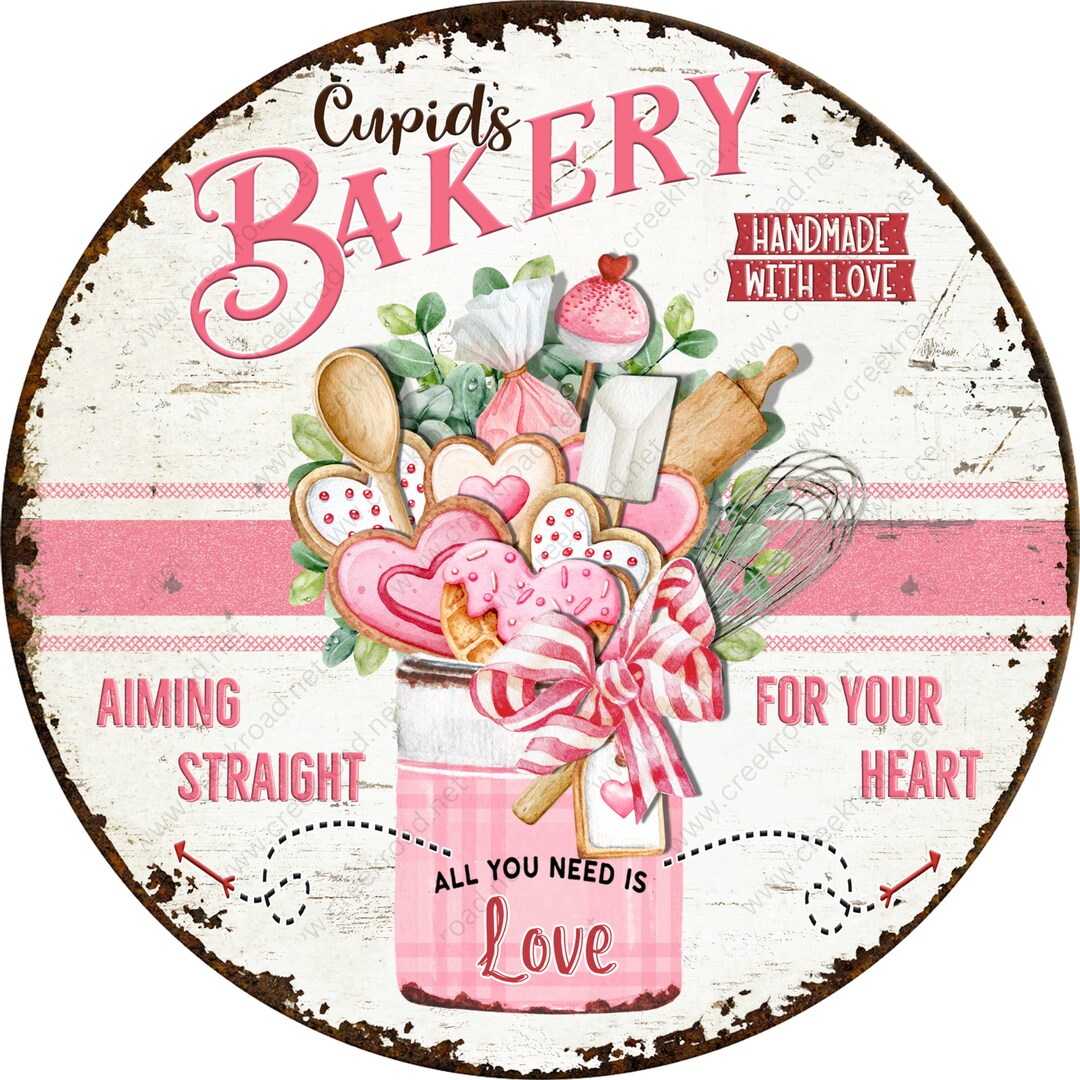 Cupids Bakery Cookies Rusted Border Wreath Sign-aluminum-valentines ...