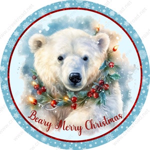 Beary Merry Christmas Polar Bear Blue Snowflake Red Glitter Border ...