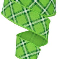 Christmas Wired Ribbon Diagonal Check Cream Red and Green With Green ...