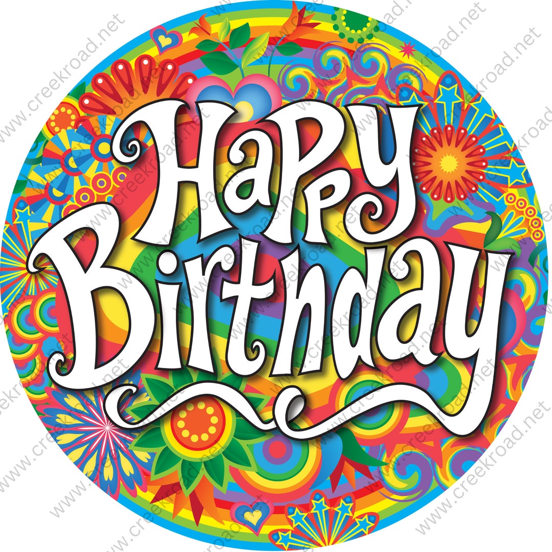 Happy Birthday Groovy Colors Wreath Sign-round-sublimation-decor - Etsy