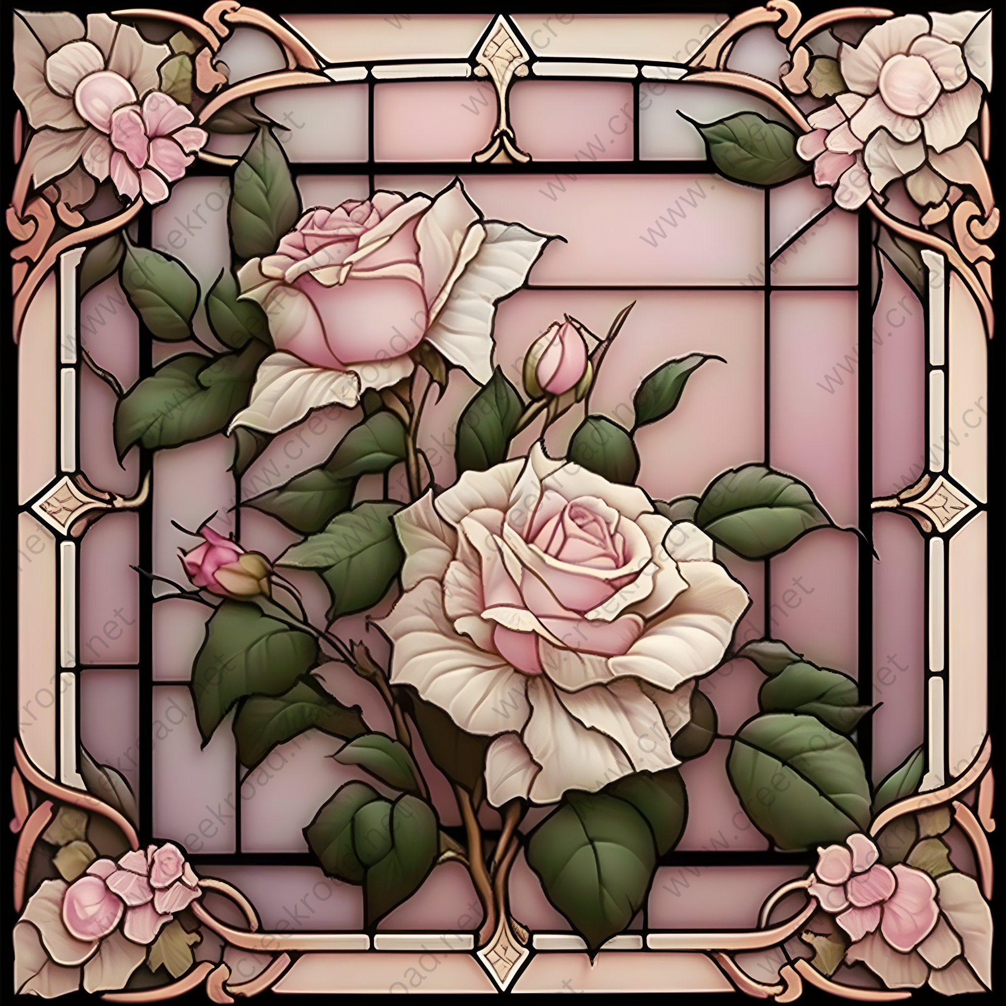 Pretty Pink Roses Faux Stained Glass Wreath Sign 10 X - Etsy