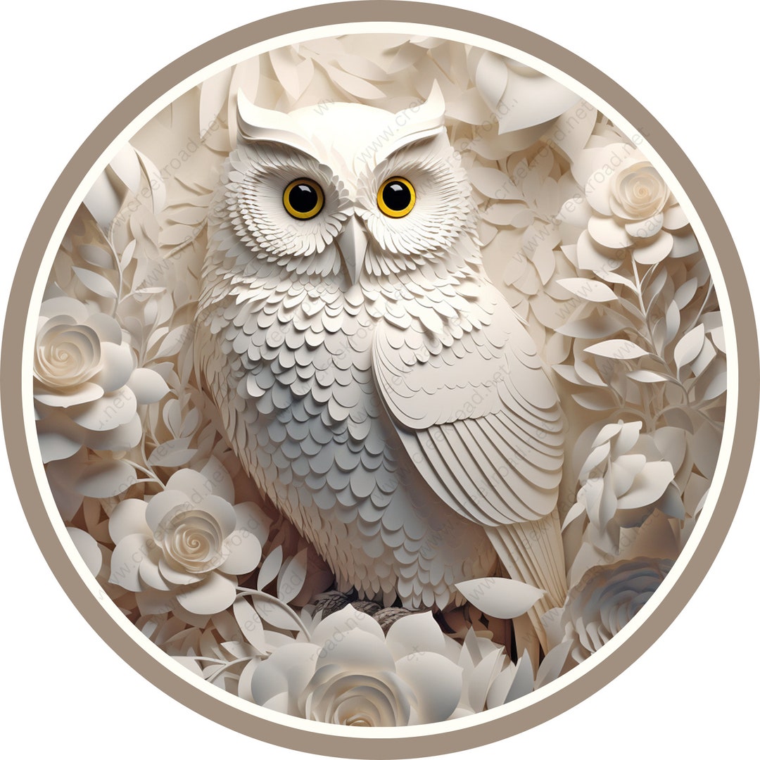 Owl Ivory and White Florals Wreath Sign-sublimation-round-birds-animals ...