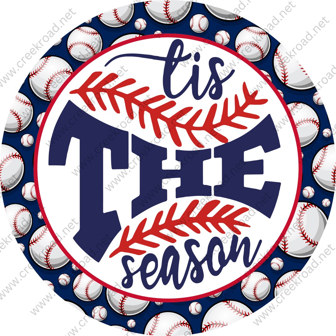 Tis the Season Baseball With Baseball Border Wreath Sign-red White Blue ...