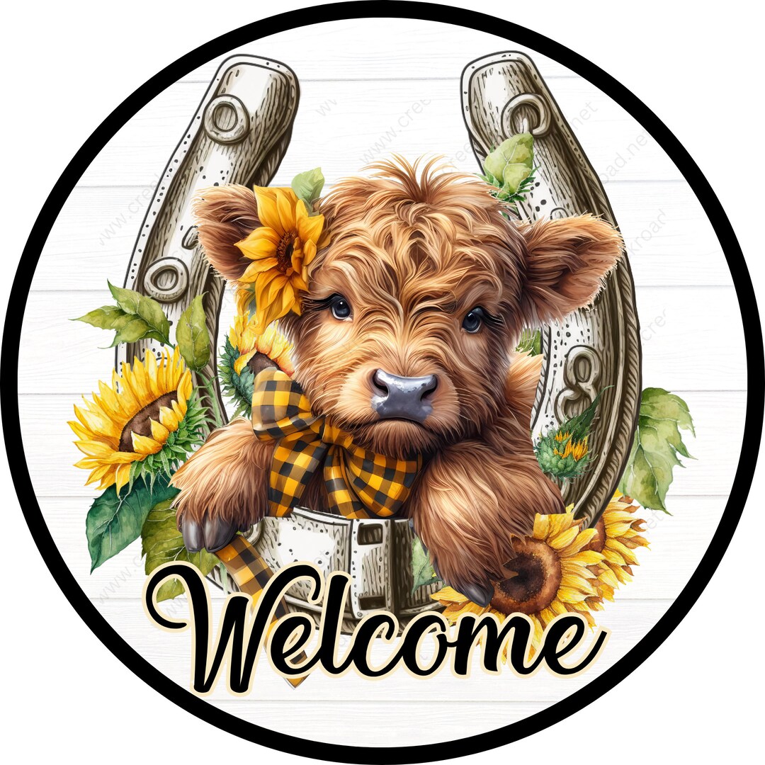 Welcome Spring Highland in Lucky Horseshoe Wreath Sign Attachment ...