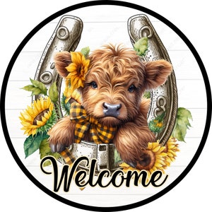 Welcome Spring Highland in Lucky Horseshoe Wreath Sign Attachment ...