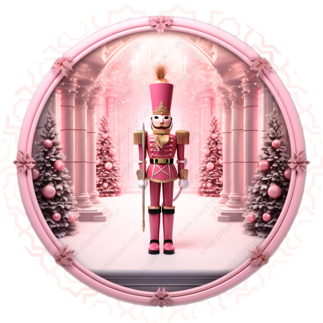 Pink Nutcracker Christmas Tree Background Wreath Sign-holiday ...