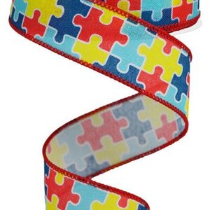 1.5" X 10yd Wired-puzzle Pieces on Royal-rga1522w5-seasonal-awareness ...