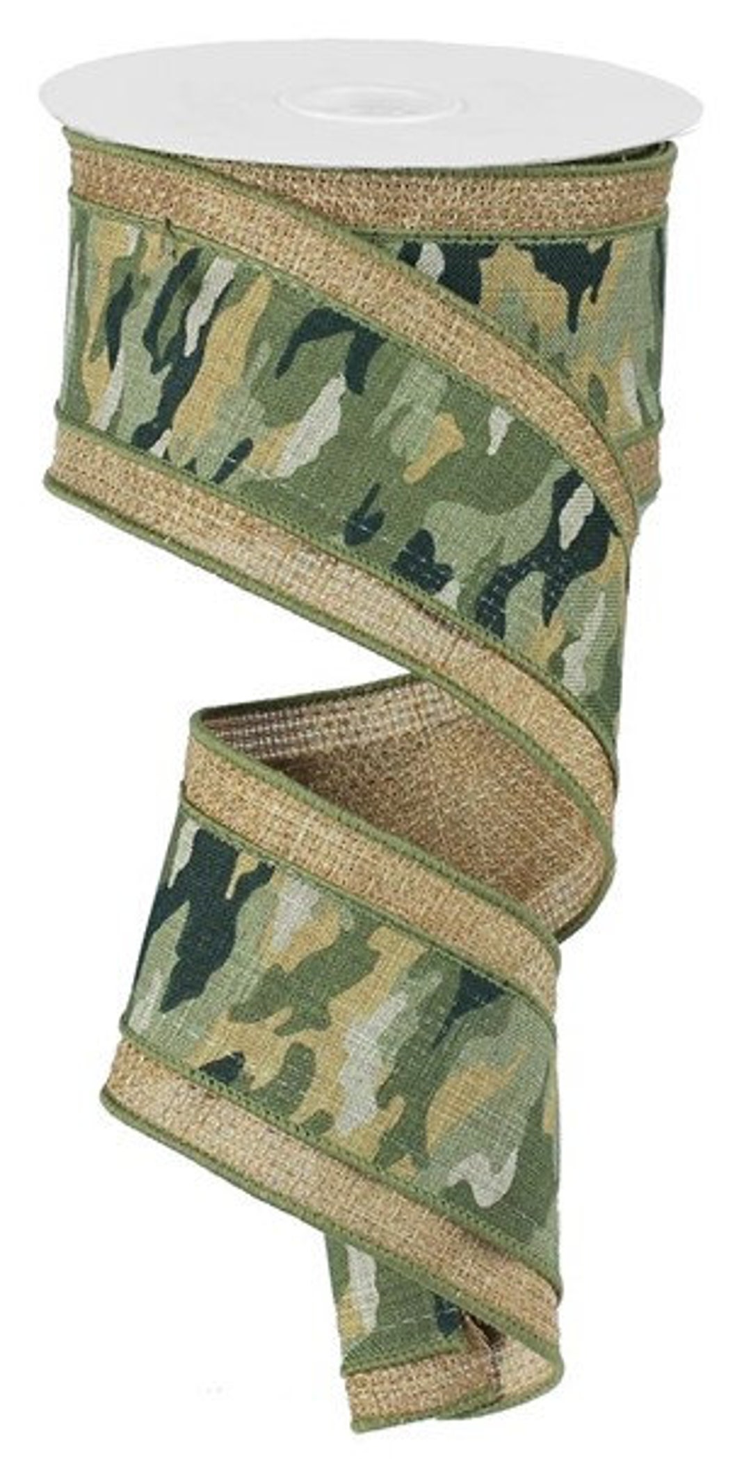 2.5" X 10yd Wired Ribbon-2 in 1 Camouflage/cross Royal-rg8139rf-wreaths ...