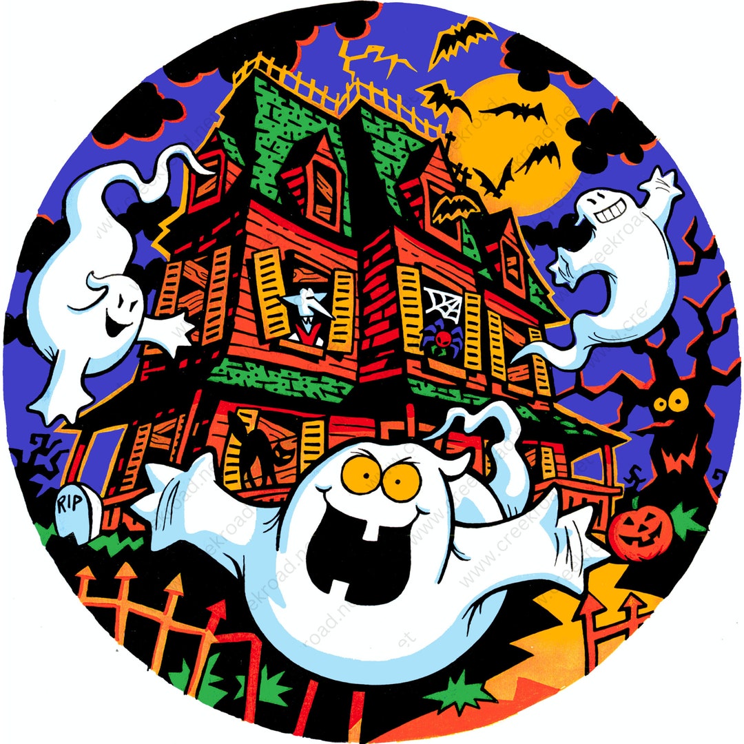 Ghosts Flying Haunted House Wreath Sign-halloween-sublimation-decor ...