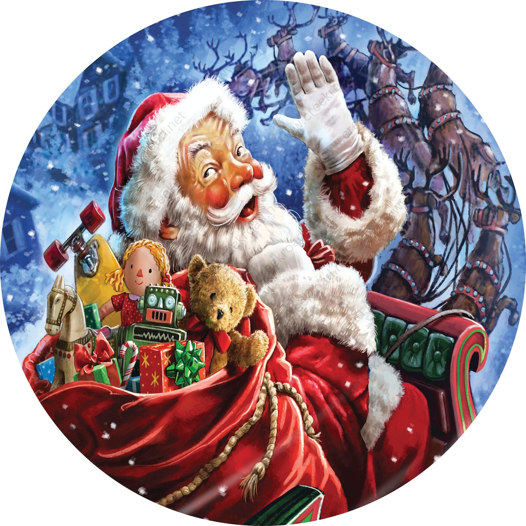 Santa Claus Taking off in His Sleigh Wreath Sign-holiday-sublimation ...