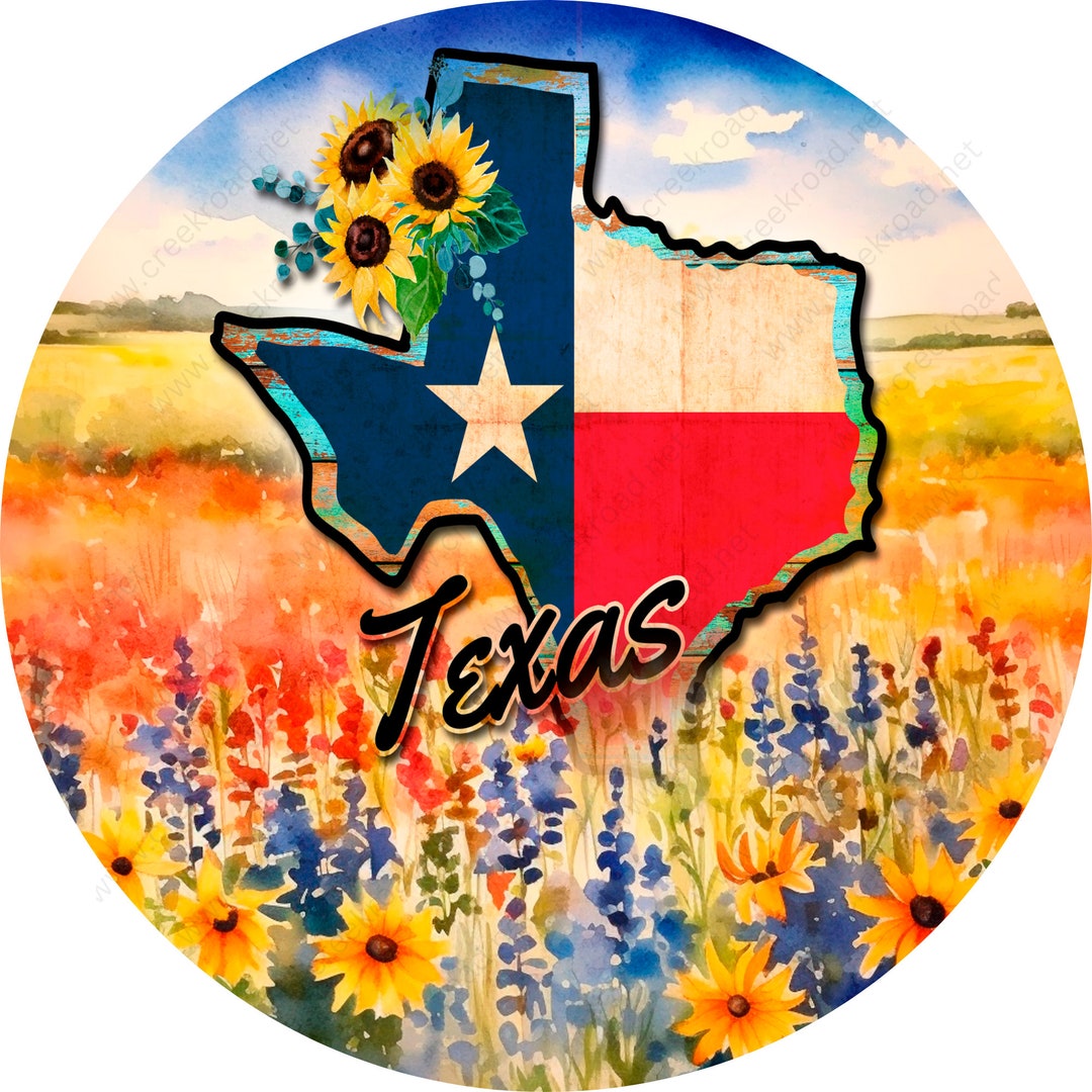 Great State of Texas Bluebonnet Field Wreath Sign-round-sublimation ...