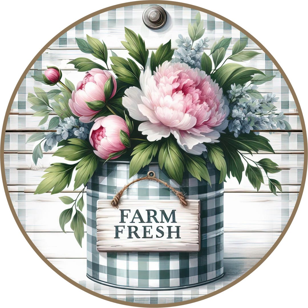 Farm Fresh Flower Bucket With Pink Florals Greenery Sublimated Wreath ...