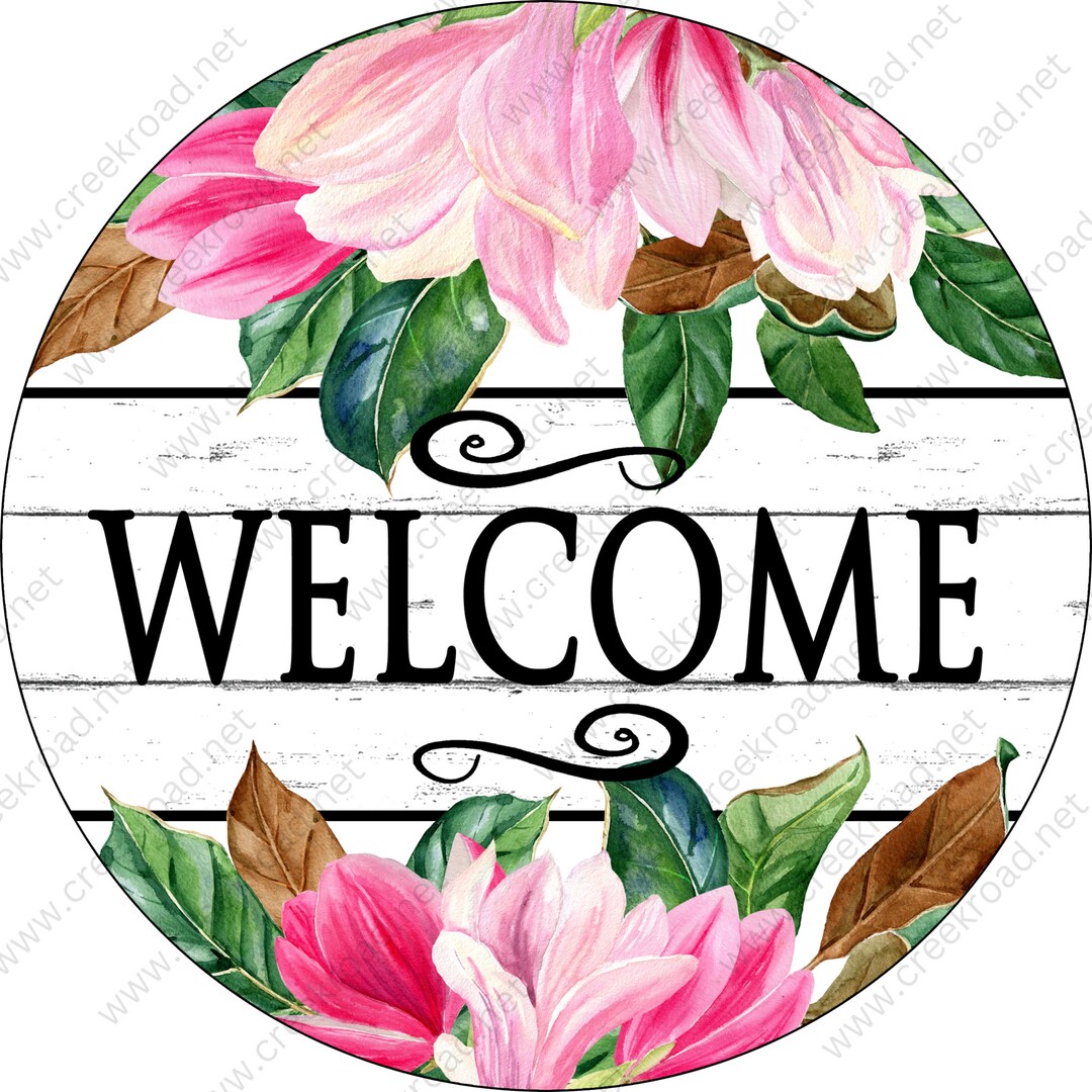 Welcome With Pink Magnolias on White Shiplap Wreath Sign-sublimation ...