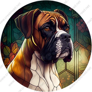 Beautiful Brown & White Boxer Faux Stained Glass Wreath Sign-dog-pets ...