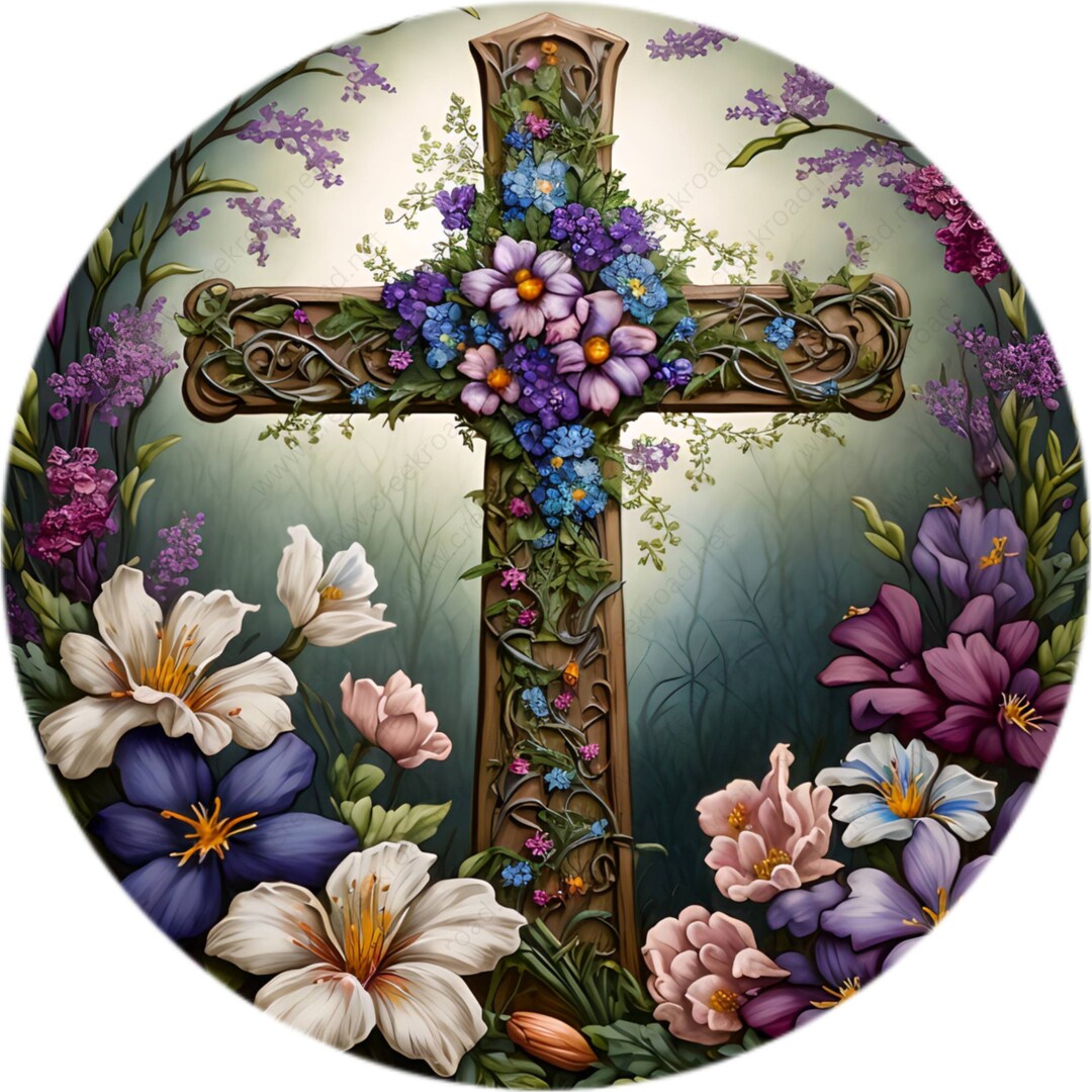 Easter Cross With Spring Florals Wreath Sign-sublimation-attachment ...