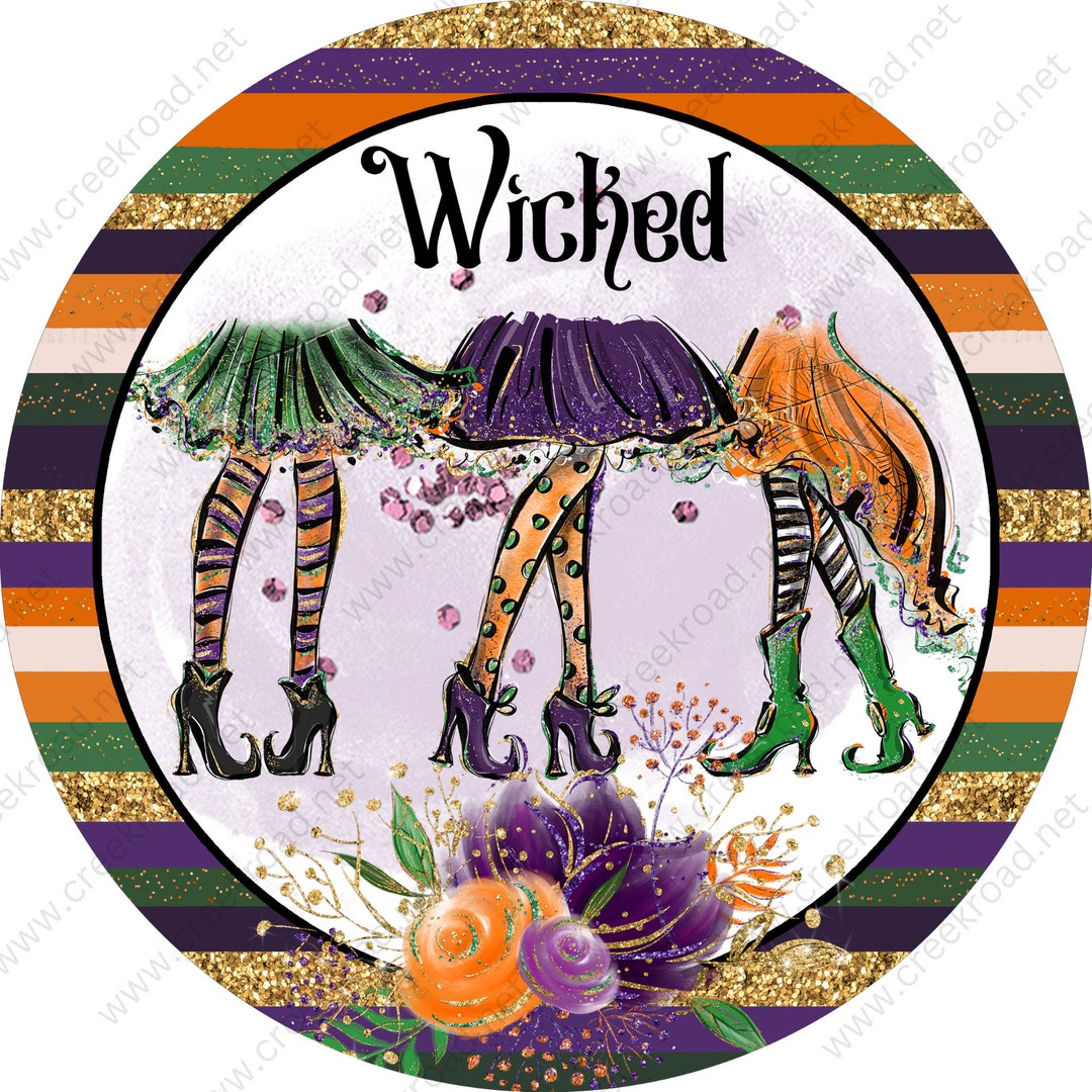 Wicked Witches Legs Colorful Stripe Border Wreath Sign-halloween ...