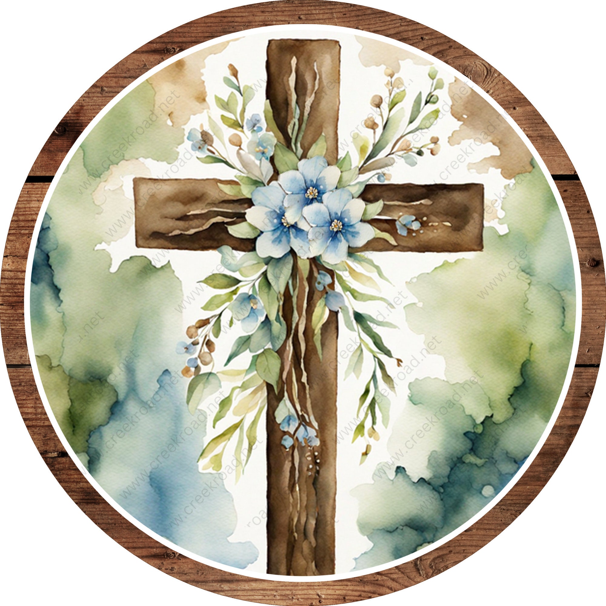 He is Risen Easter Cross Watercolor Blank Wreath Sign-sublimation ...