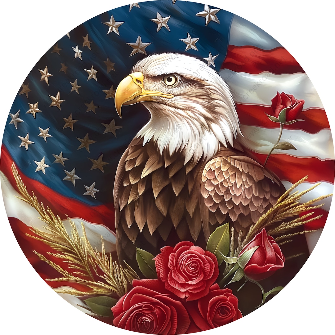 American Bald Eagle Flag Red Roses Wreath Sign-round-sublimation ...