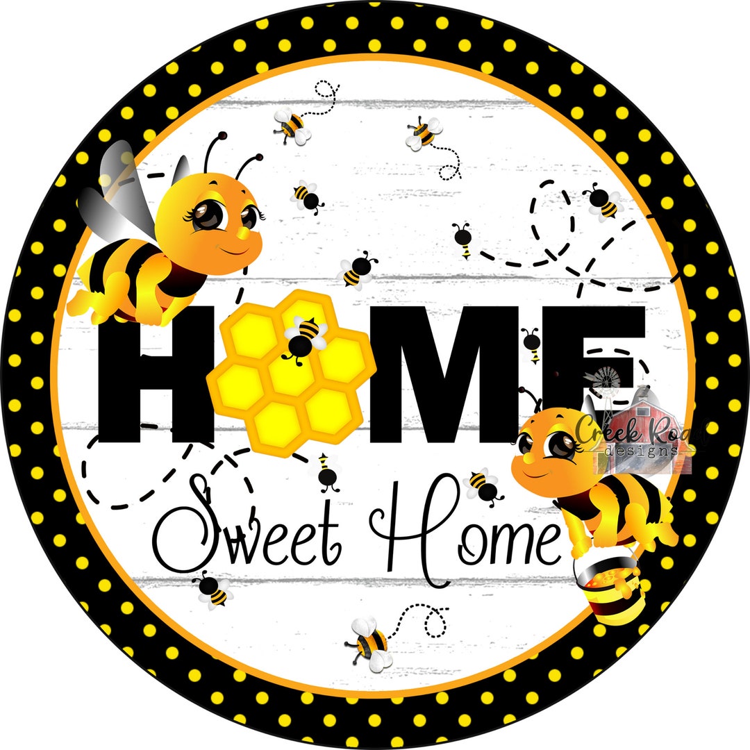 Home Sweet Home Bumble Bee Honeycomb Black Yellow Polka Dot Wreath Sign - Sublimation-decor - Etsy