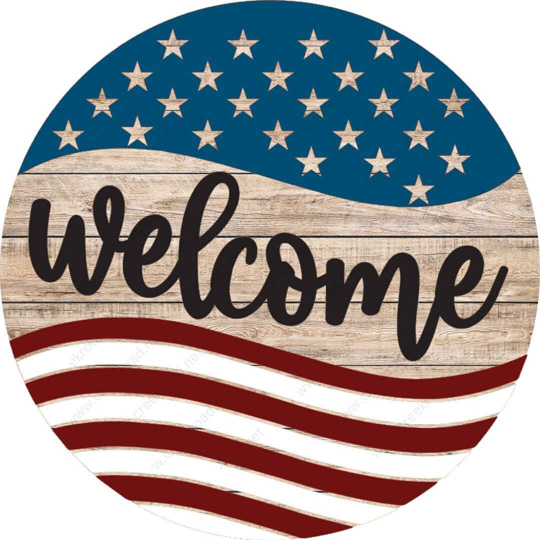 Patriotic Welcome American Flag (blue) Wreath Sign-sublimation-spring ...