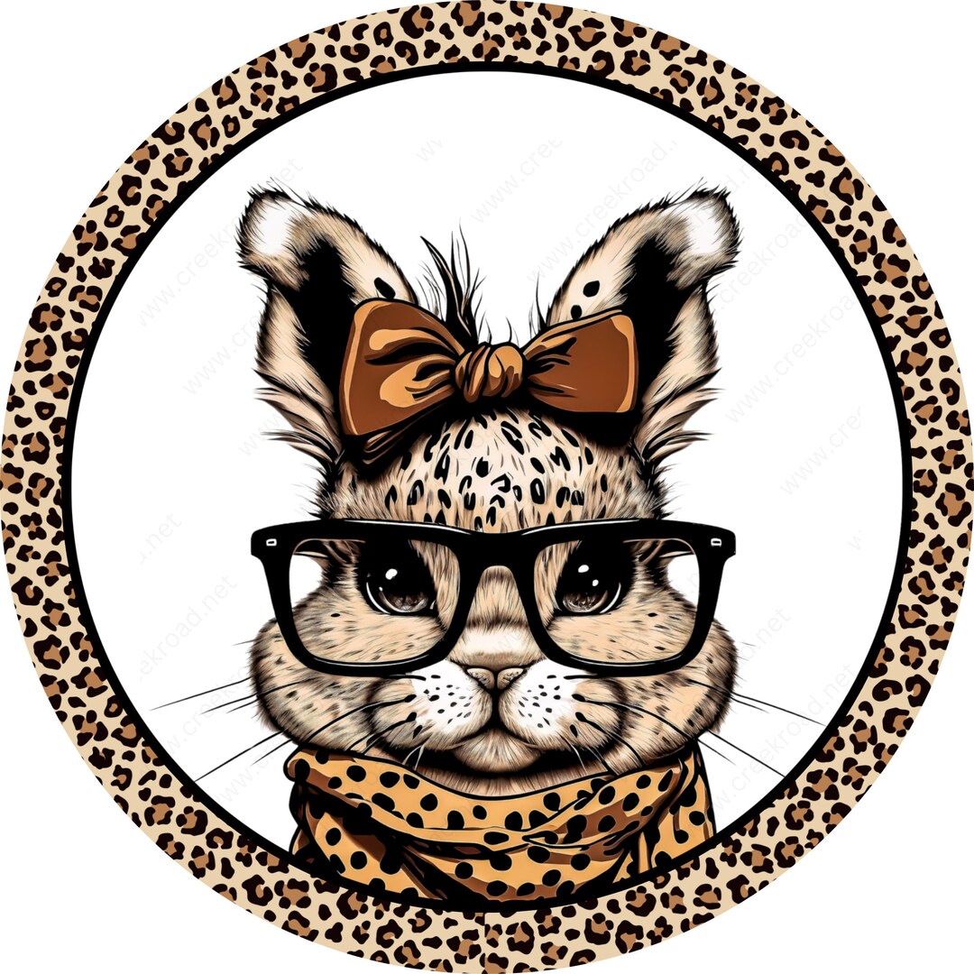 Leopard Print Bunny Bow Glasses Wreath Sign-sublimation-easter-round ...
