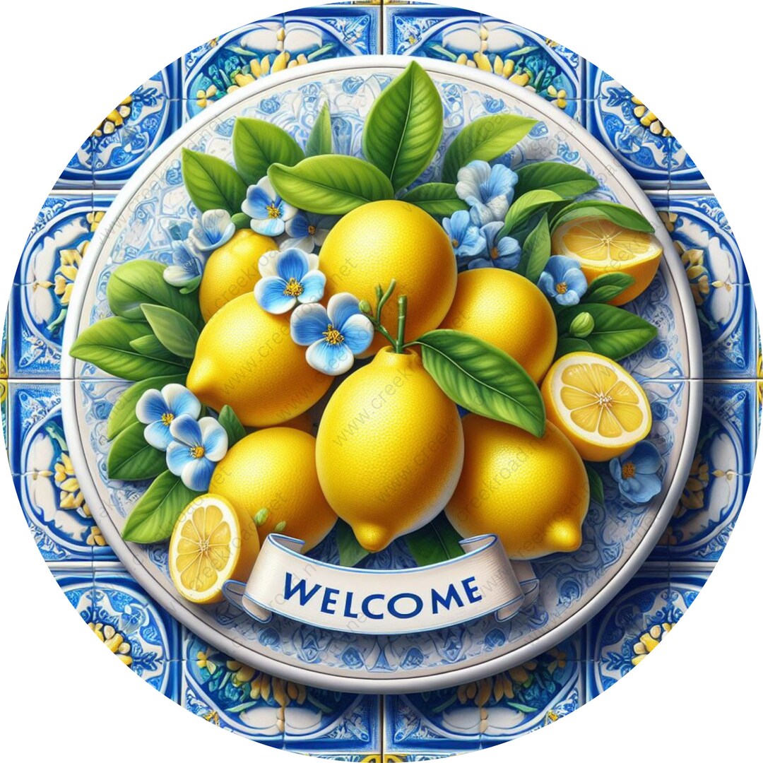 Welcome Spring Yellow Lemons Wreath Sign-sublimation-attachment-decor ...