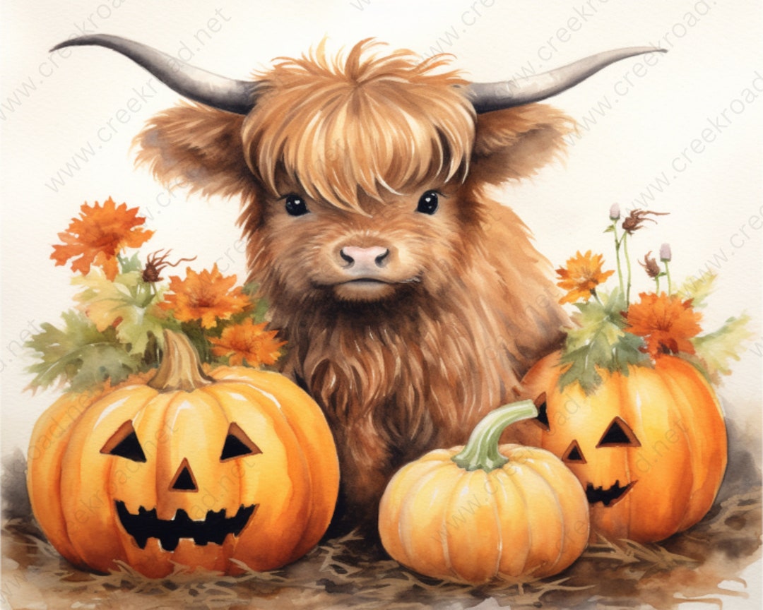 Highland Cow With Jackolanterns Wreath Sign-10" X 8" Halloween ...