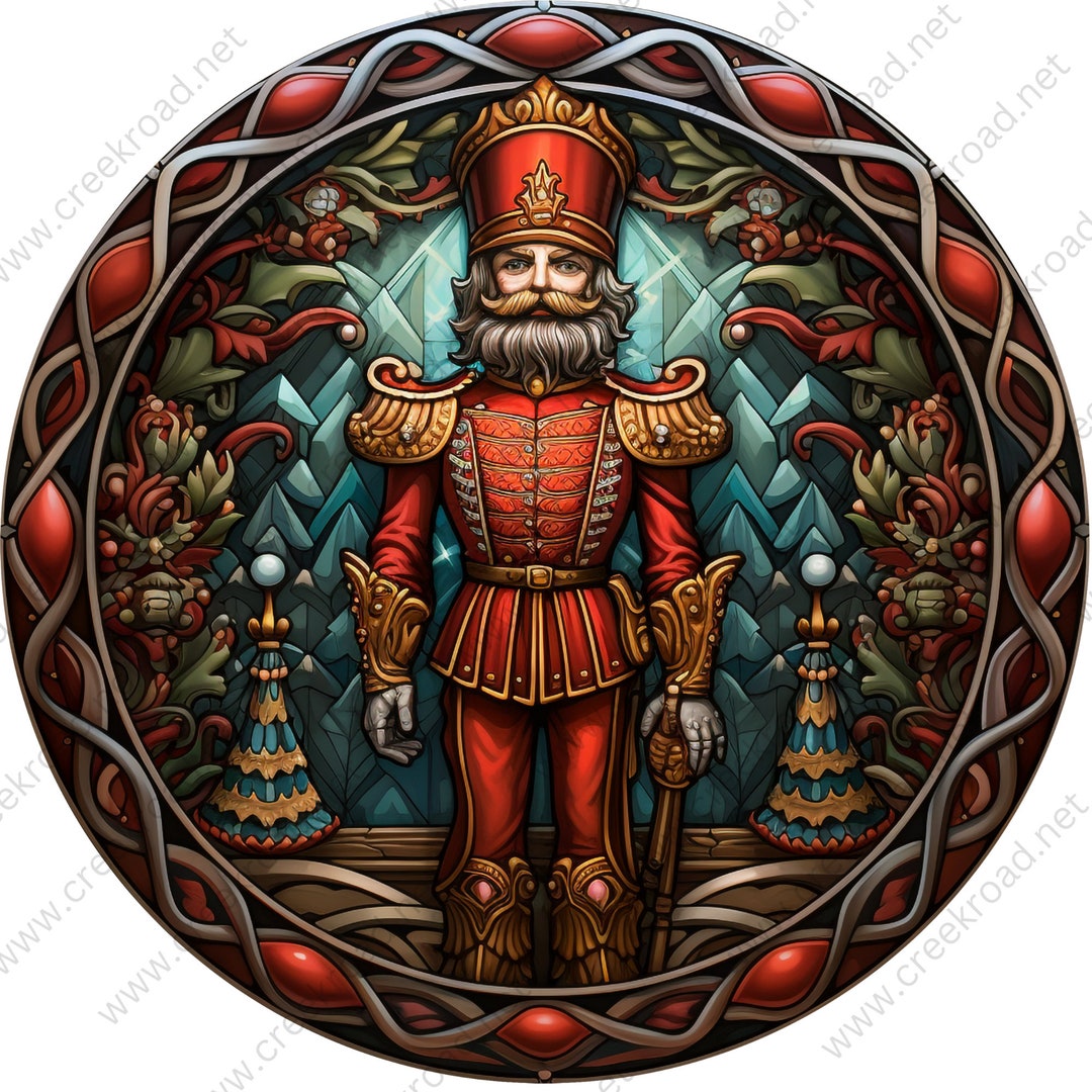 Red Christmas Nutcracker Ornate Border Wreath Sign-sublimation-round ...