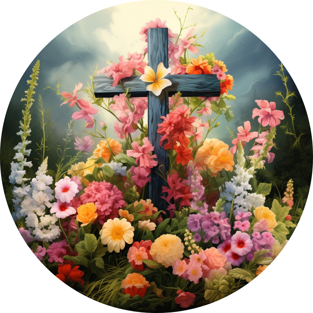 Colorful Floral Cross Wreath Sign-sublimation-easter-religeous ...