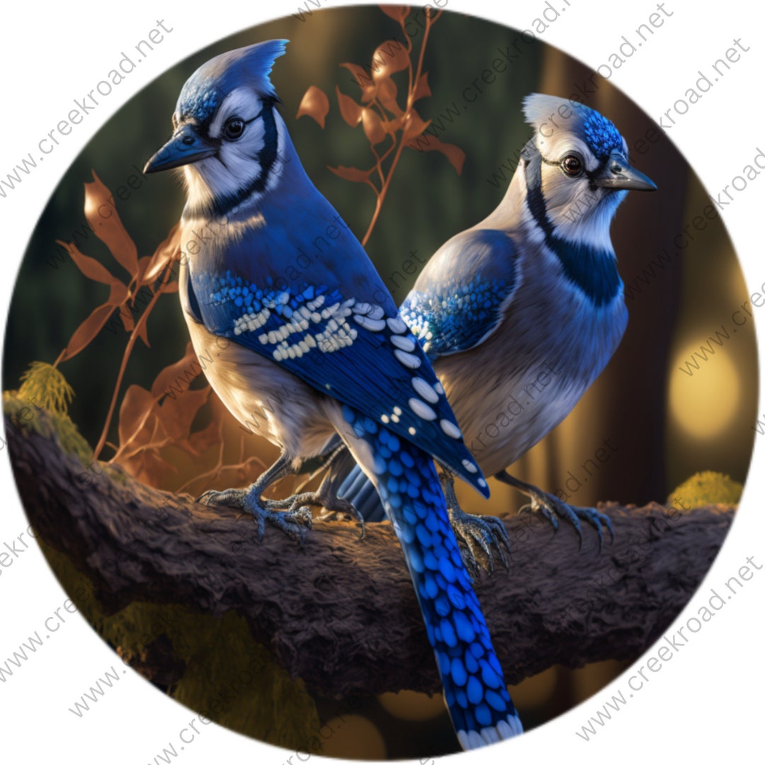 Beautiful Blue Jays Sitting on Tree Branch Wreath Sign Attachment ...