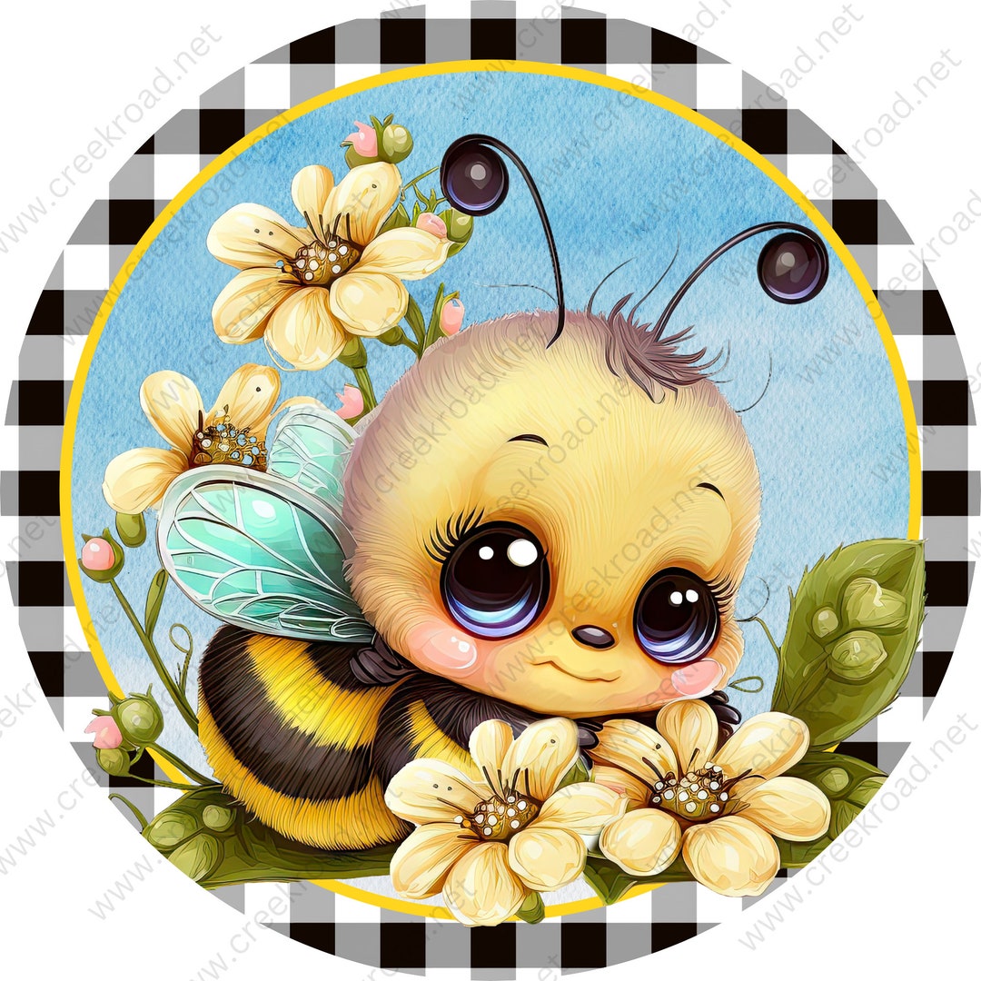 Cute Spring Bee With Blue Sky Background Black White Checkered Border ...