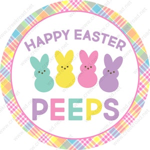 Happy Easter Peeps Bunnies Easter Plaid Wreath Sign - Sublimation ...