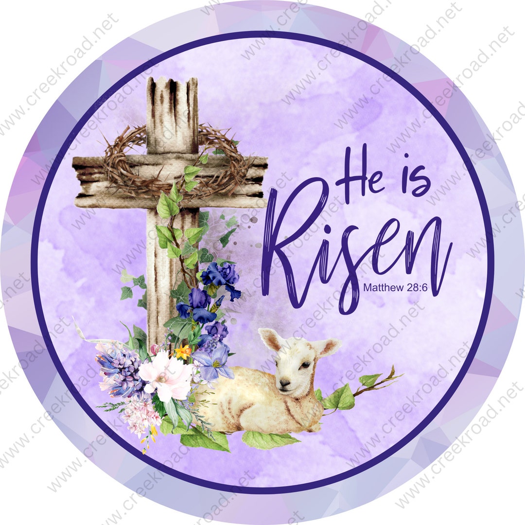 He is Risen Cross With Lamb Lavender Florals Purple Border-easter ...