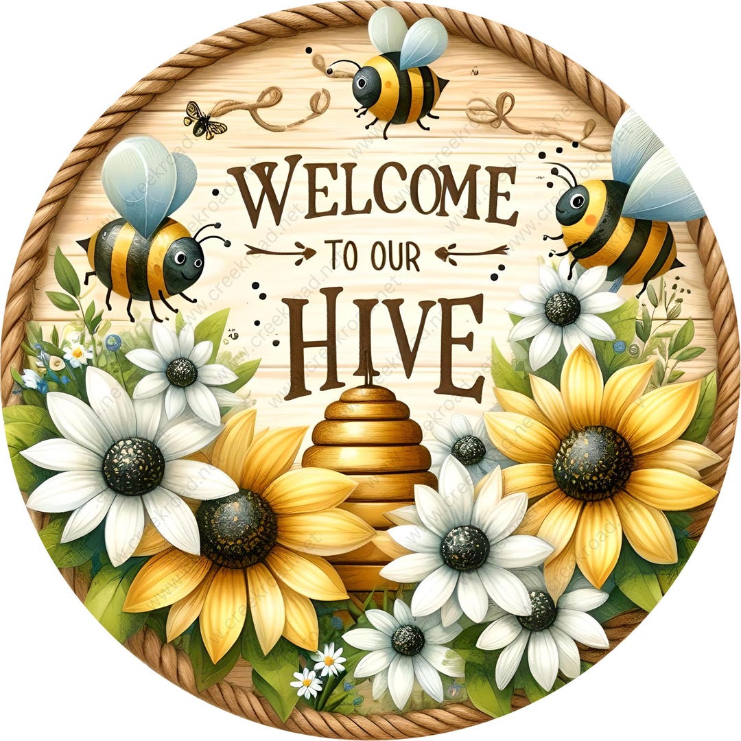Welcome to Our Hive Spring Bumble Bee Sublimated Wreath Sign - Etsy