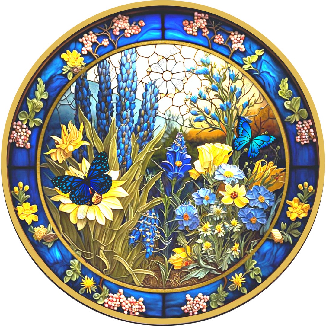 Spring Bluebonnet Daisy Butterfly Wreath Sign-decor-round - Etsy