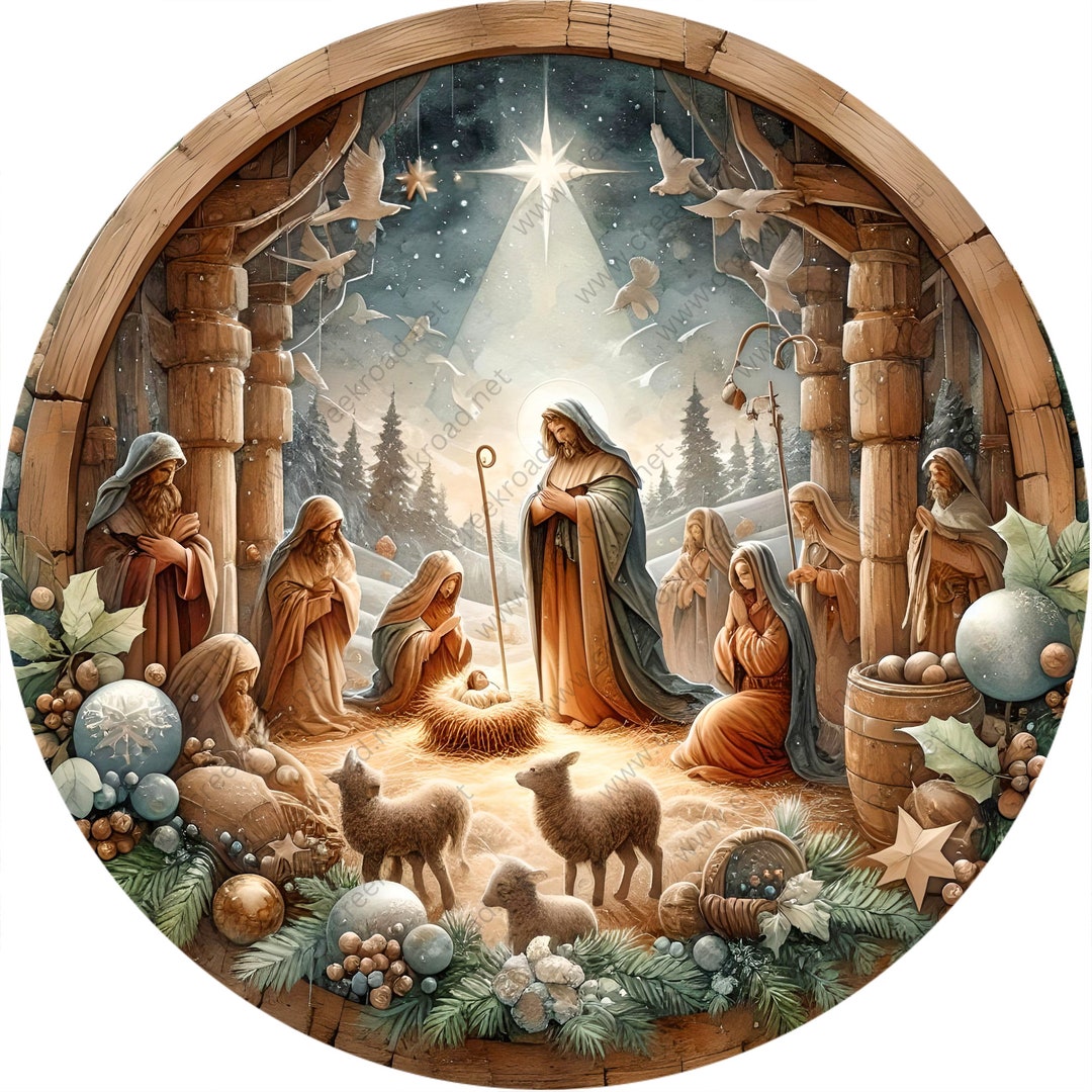 Christmas Nativity Scene North Star Wreath Sign - Etsy