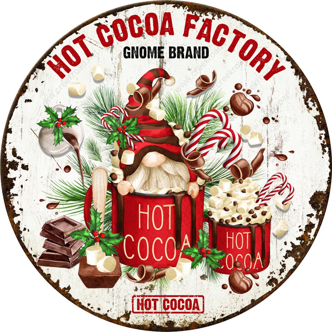 Gnome Hot Cocoa Factory Wreath Sign-sublimation-round-christmas-winter ...