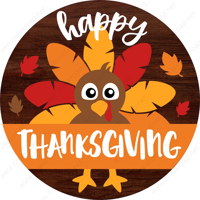 Feliz Día de Acción de Gracias Pavo sobre fondo de caoba Corona Signo ...
