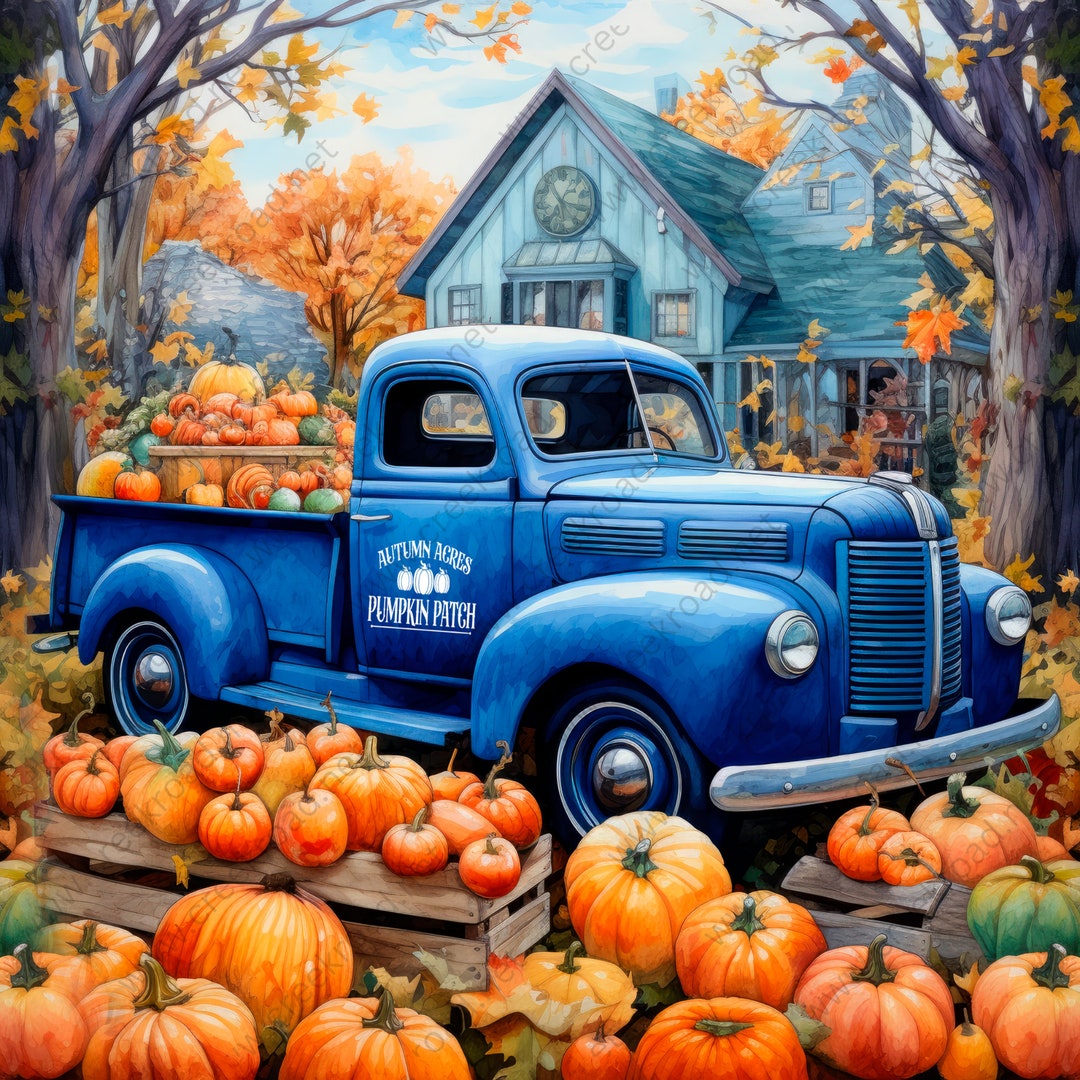 Autumn Acres Vintage Blue Truck Pumpkin Patch Wreath Sign-10" X 10 ...