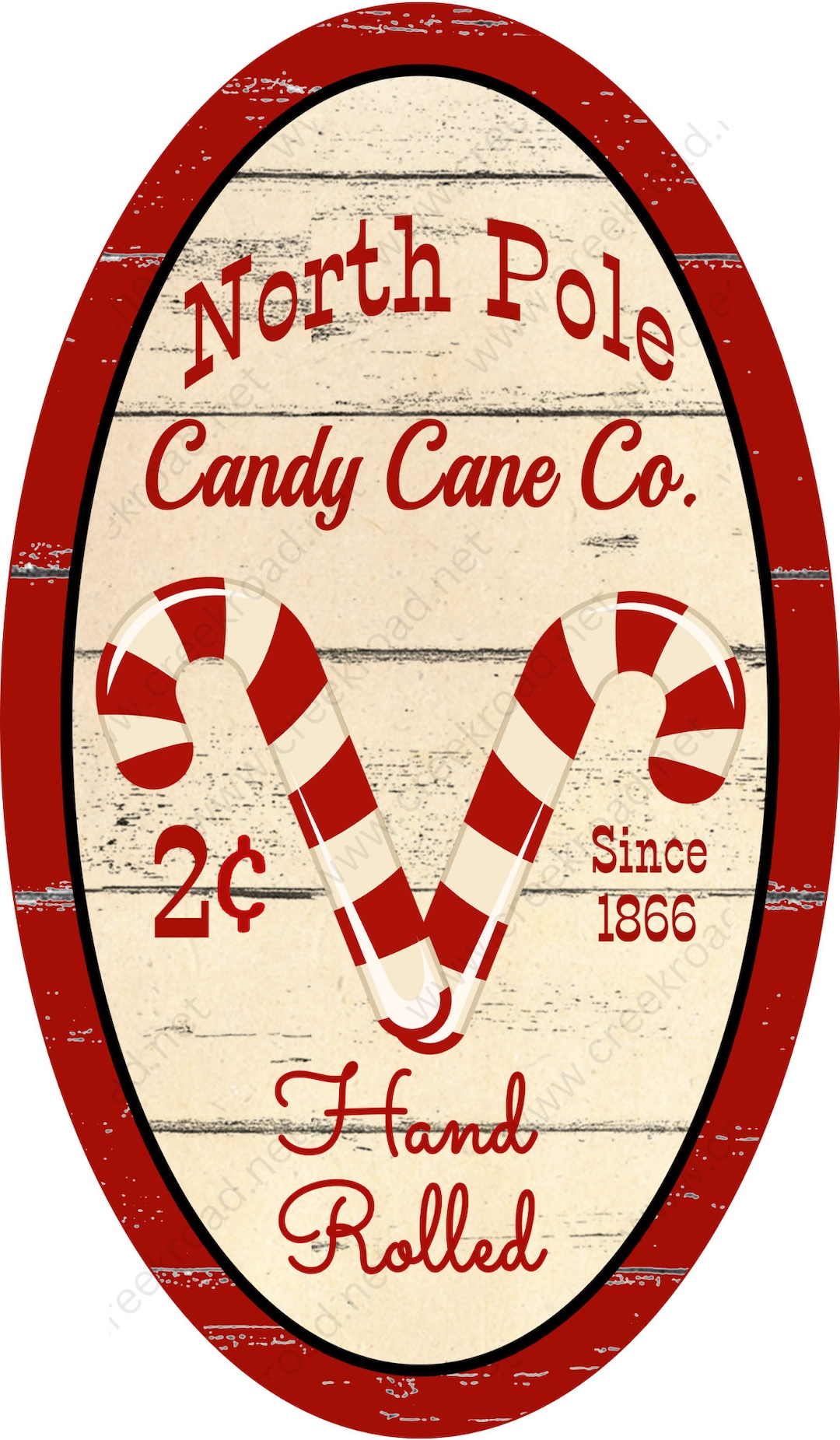 North Pole Candy Cane Co Wreath Oval 7"x12" Sign-sublimation-round ...