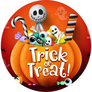 Smiling Skeleton With Candy Filled Pumpkin Bucket Wreath Sign-halloween ...
