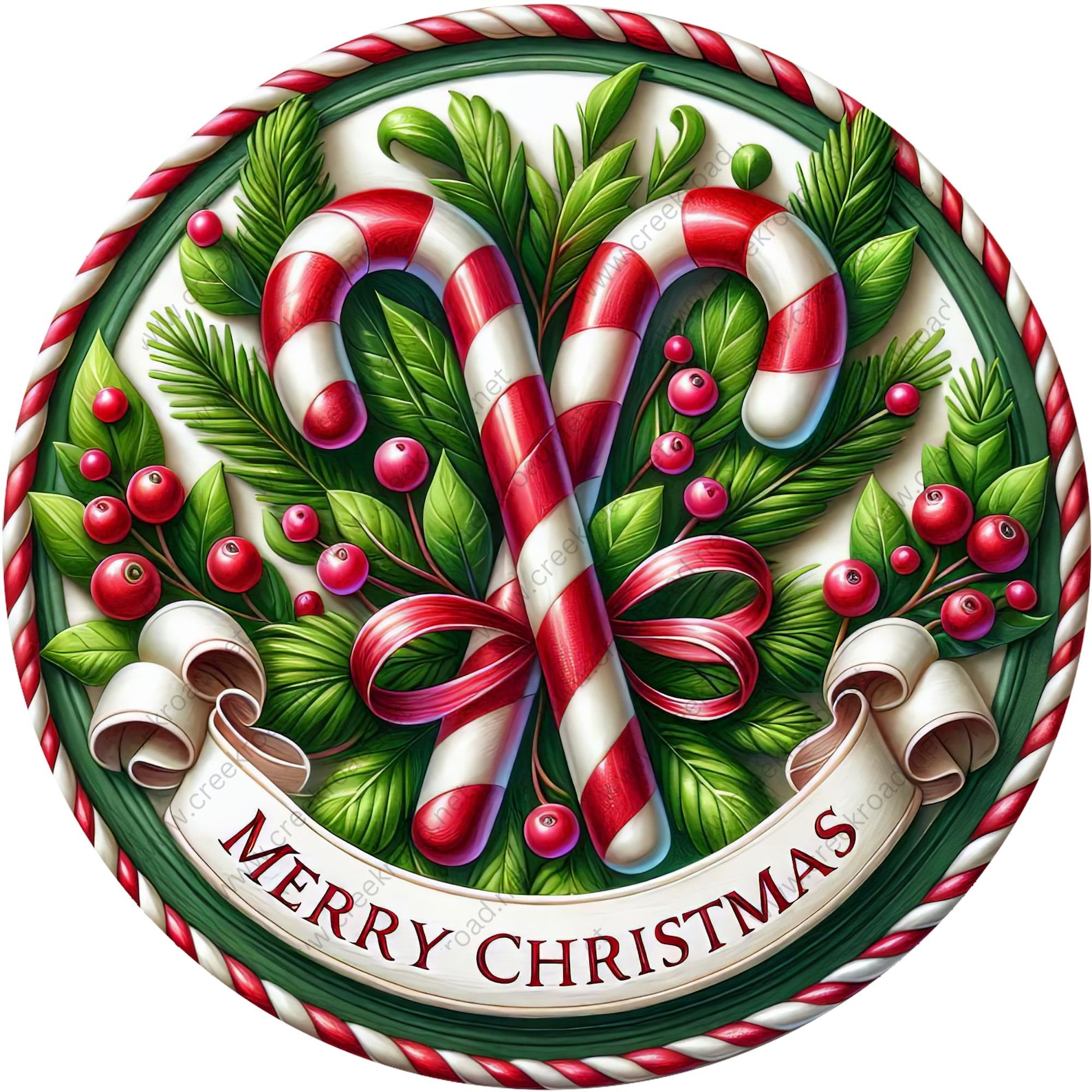 Merry Christmas Candy Canes Holly Bush Sublimated Wreath Sign - Etsy